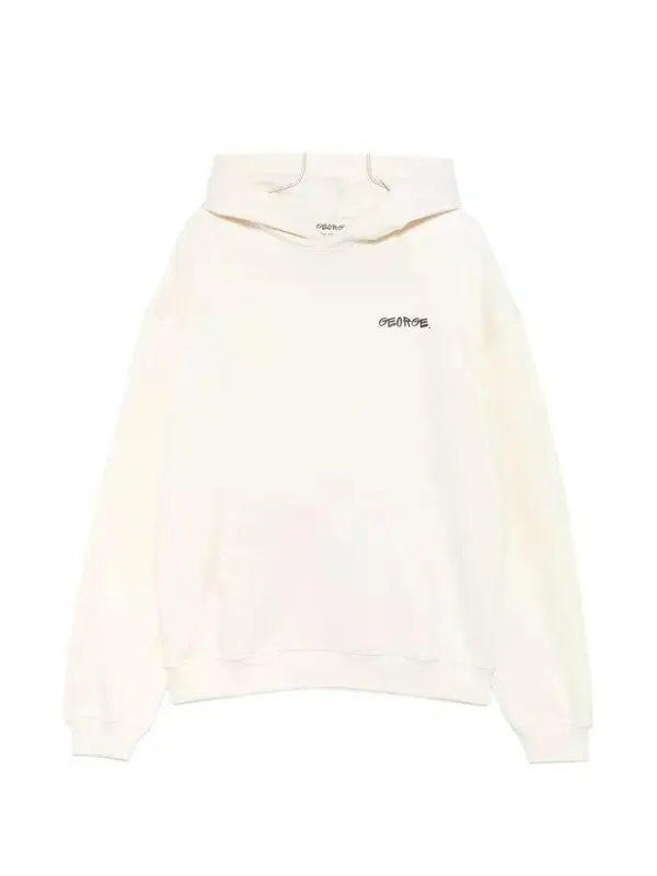GEORGE. Logo-print Pouch-pocket Hoodie - Neutrals