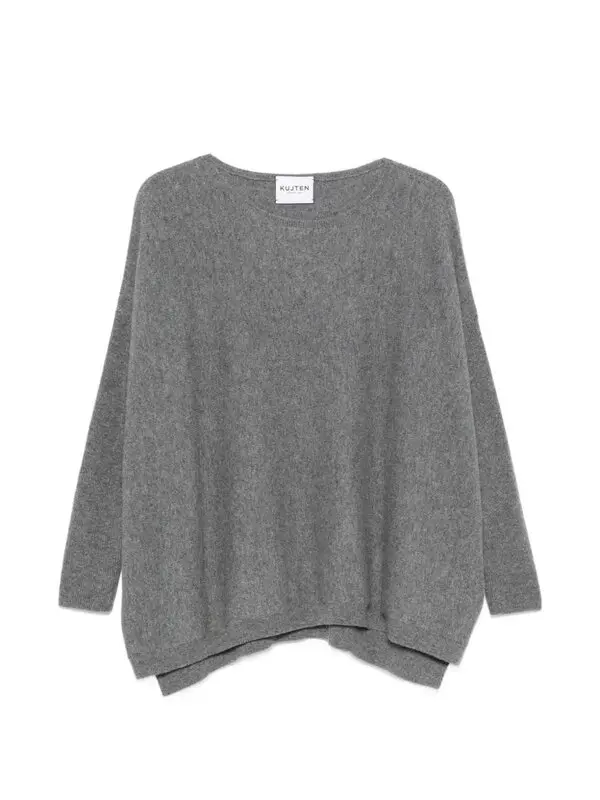KUJTEN Cashmere Side-slit Batwing Sweater - Grey