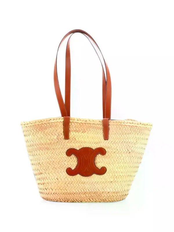 Celine Triomphe Basket Raffia With Leather Large Shoulder Bag
