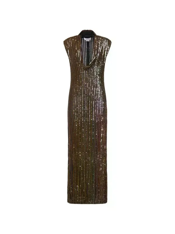 GENNY Maxi Sequin-embellished Cowl-neck Dress - Gold