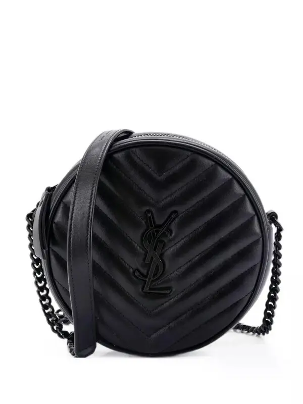 Saint Laurent Vinyle Round Camera Bag Matelasse Chevron Leather Crossbody Bag - Black