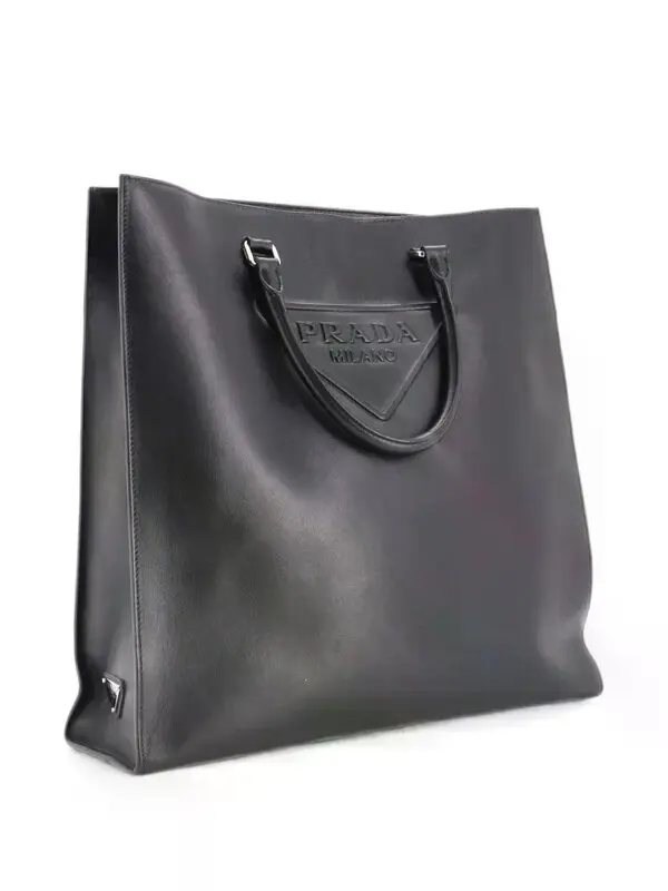 Prada Triangle Logo Convertible Open Leather Large Tote Bag