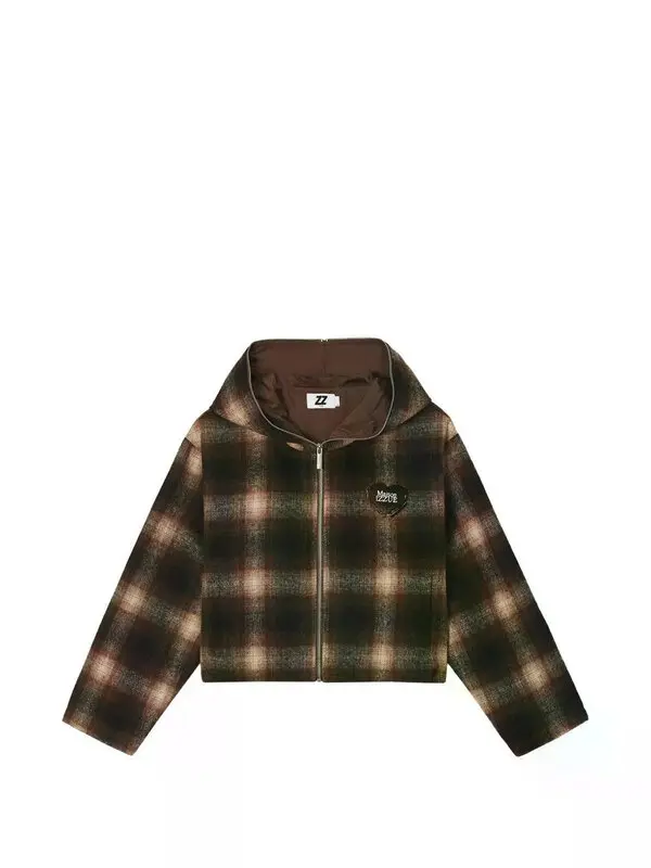 Izzue Check-pattern Heart-patch Cropped Jacket