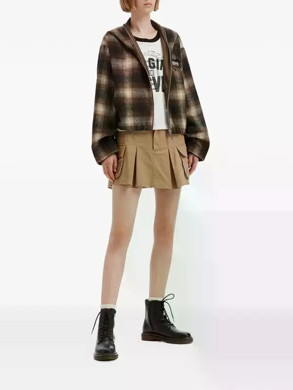 Izzue Check-pattern Heart-patch Cropped Jacket