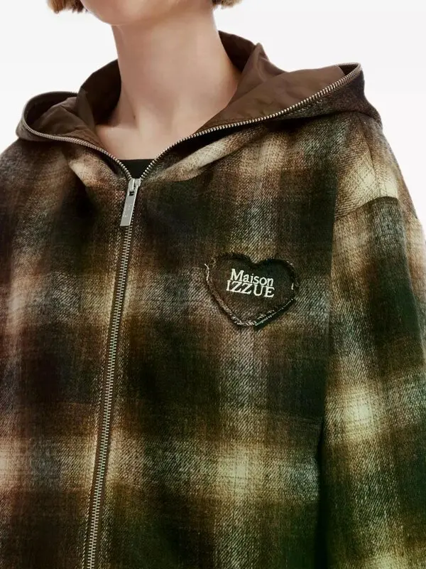 Izzue Check-pattern Heart-patch Cropped Jacket