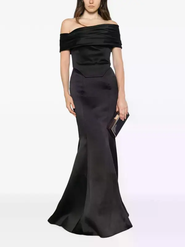 Solace London Off-shoulder Satin-finish Maxi Dress