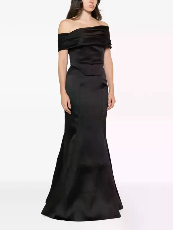 Solace London Off-shoulder Satin-finish Maxi Dress