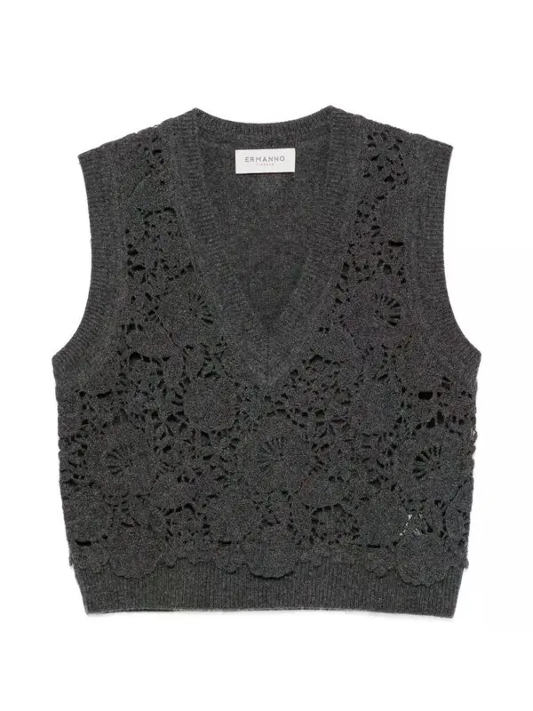 ERMANNO FIRENZE Floral-lace Wool Gilet - Grey