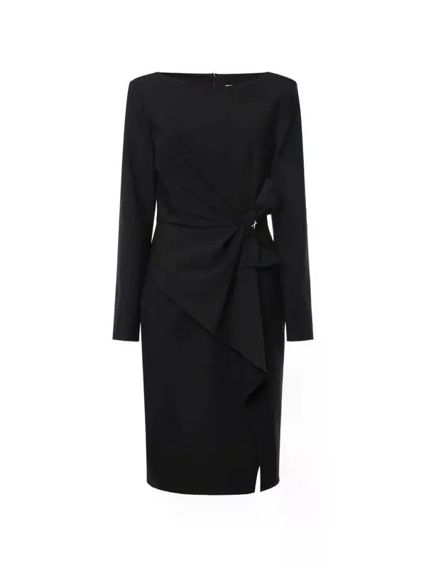 GENNY Bow-detail Pleated Midi Dress - Black