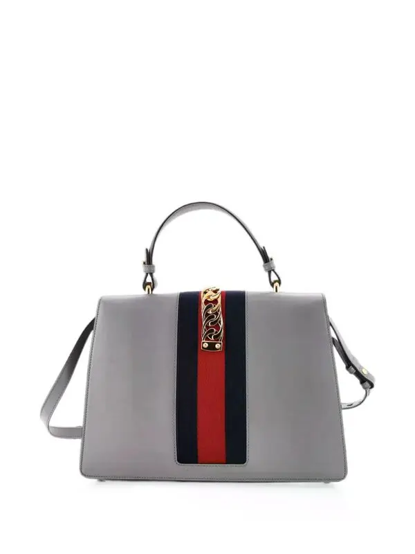 Gucci Sylvie Top Handle Bag Embroidered Leather Medium Satchel