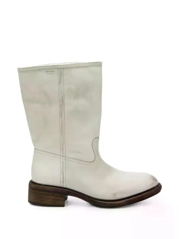Prada Vintage-effect Leather Boots - Neutrals