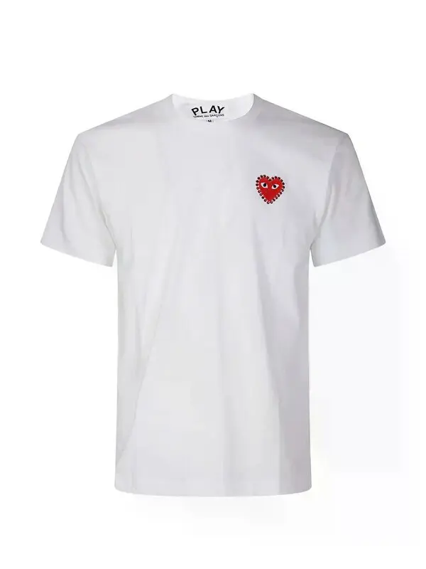 Play Comme Des Garcon Rhinestone-embellished Embroidered T-shirt - White
