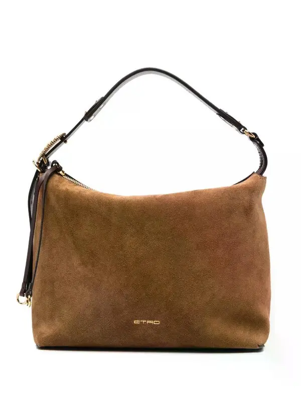 Etro Logo-plaque Suede Shoulder Bag - Brown