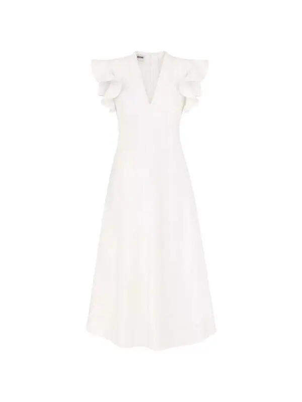 Moschino Ruffled-sleeve V-neck Midi Dress - White