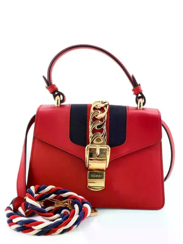 Gucci Sylvie Top Handle Bag Leather Mini Satchel - Red