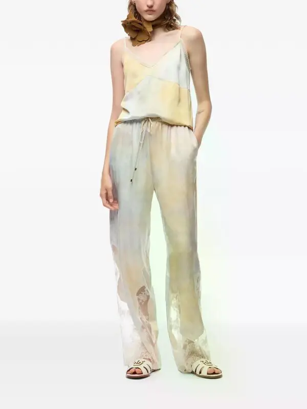 Pinko Garment-dyed Satin Trousers With Lace Details - Neutrals