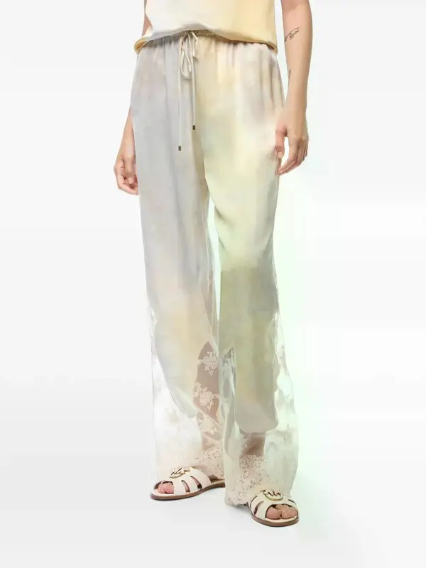 Pinko Garment-dyed Satin Trousers With Lace Detailing