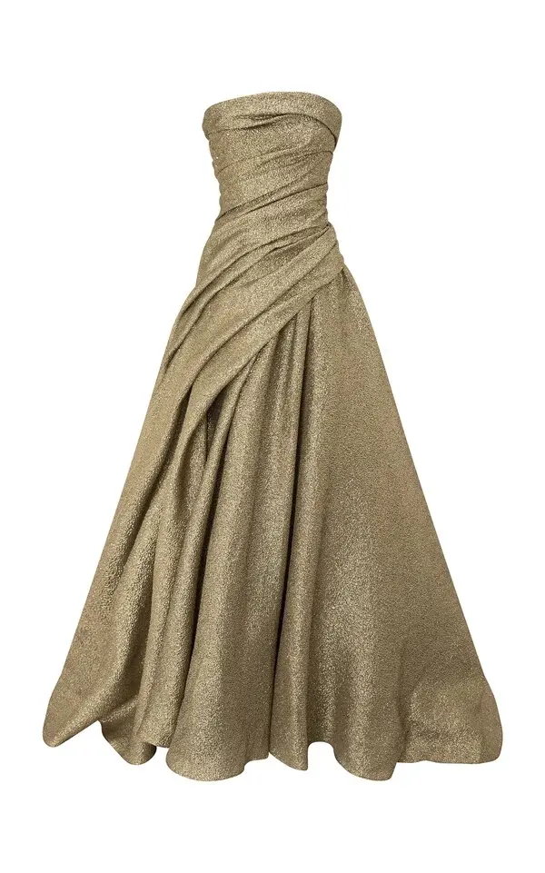 MARMAR HALIM Swept Pebbled Crepe Ball Gown - Olive