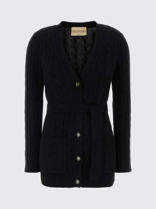 Valentino Garavani Cable Knit Belted Cardigan - Black