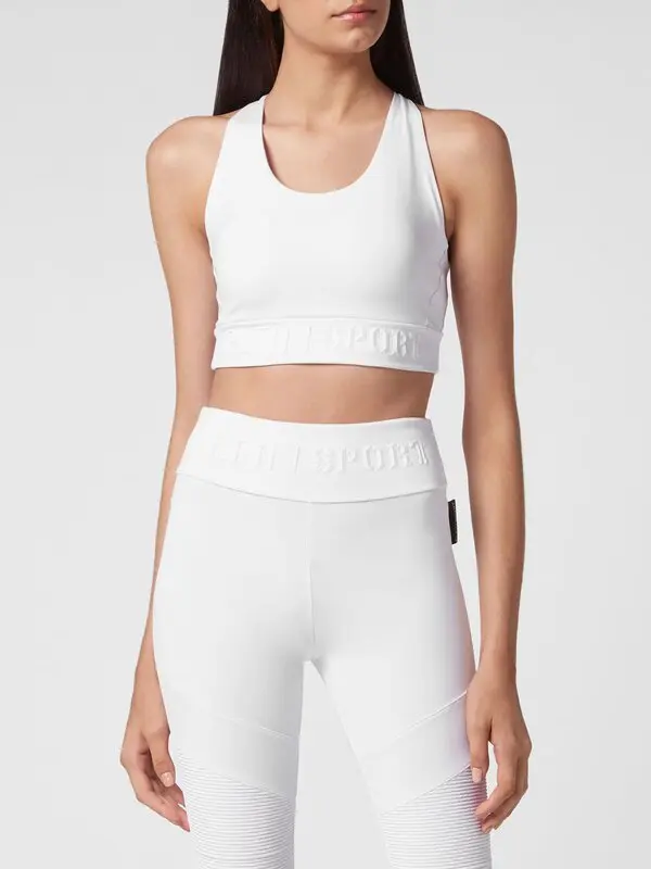 PLEIN SPORT Cropped Sports Jersey Top With Thin Straps - White