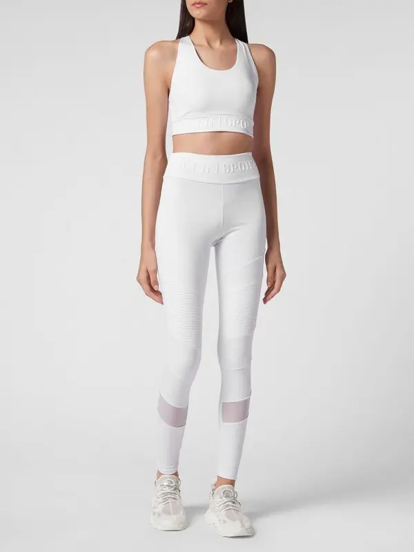 PLEIN SPORT Cropped Sports Jersey Top With Thin Straps - White