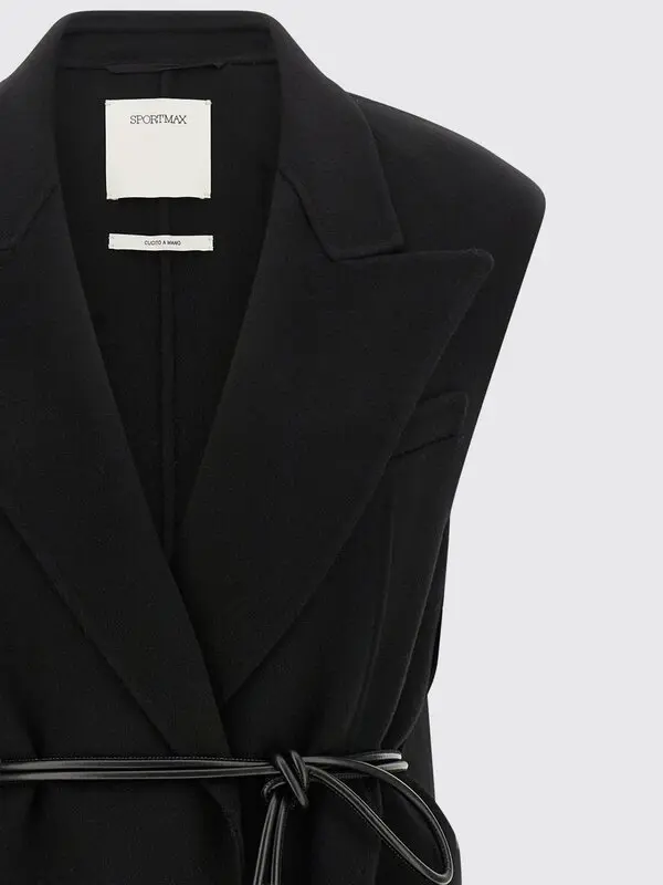 Sportmax Belted Pure Virgin Wool Robe Vest - Black