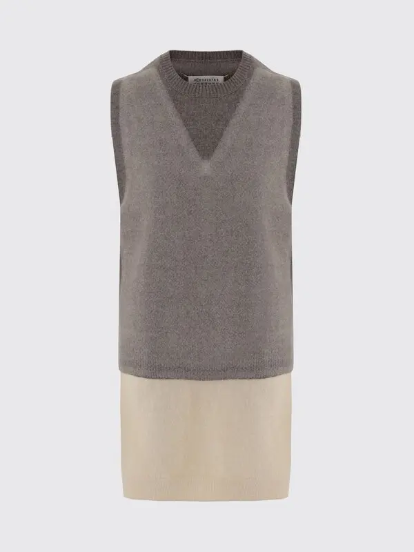 MAISON MARGIELA Sleeveless Crewneck Knit Vest In Pure Virgin Wool - Brown