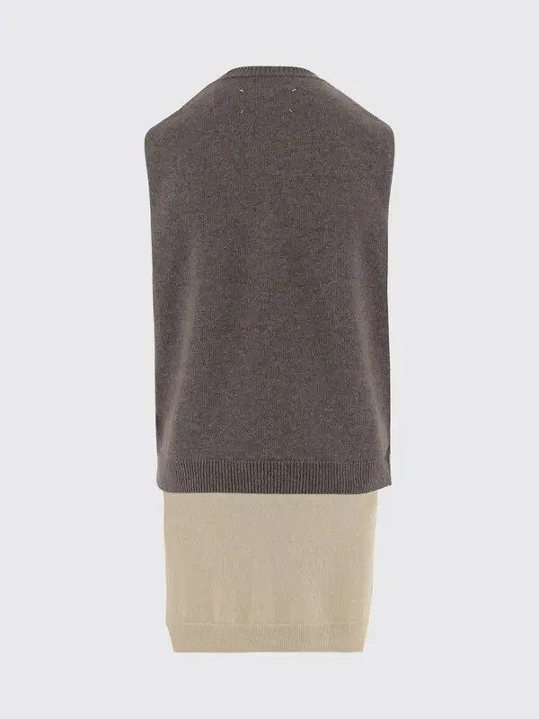 MAISON MARGIELA Sleeveless Crewneck Knit Vest In Pure Virgin Wool - Brown