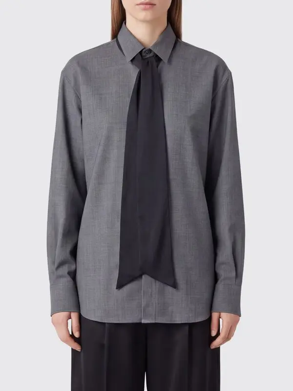 Sacai Wool Blend Shirt With Pussy-bow Collar - Grey