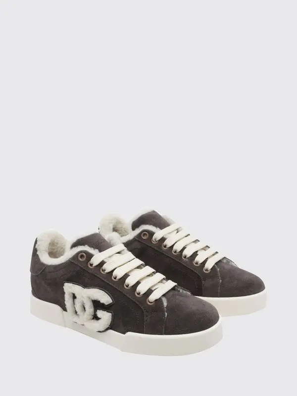 Dolce & Gabbana Shearling And Suede Dg Monogram Low-top Sneakers - Brown
