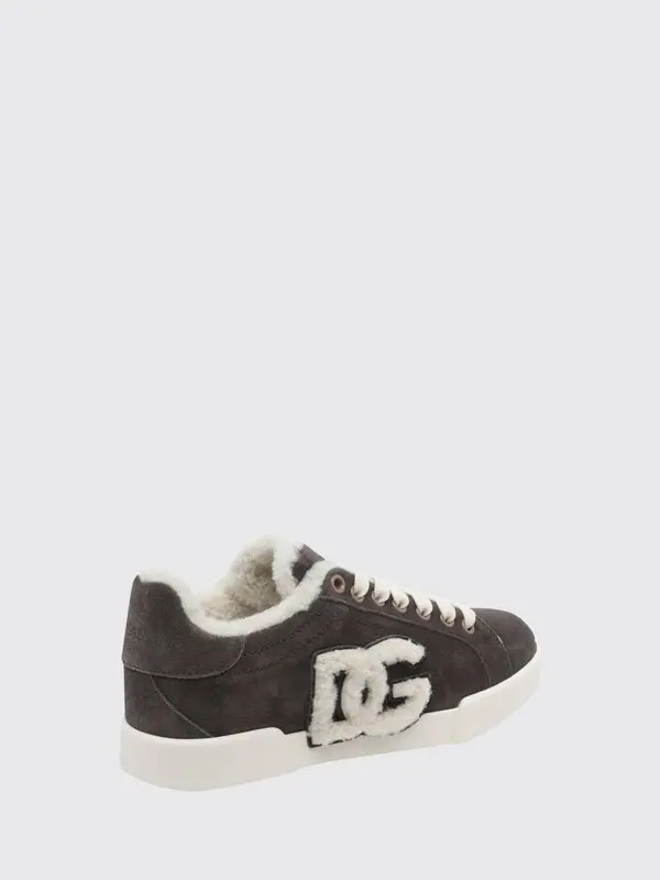 Dolce & Gabbana Shearling And Suede Dg Monogram Low-top Sneakers - Brown