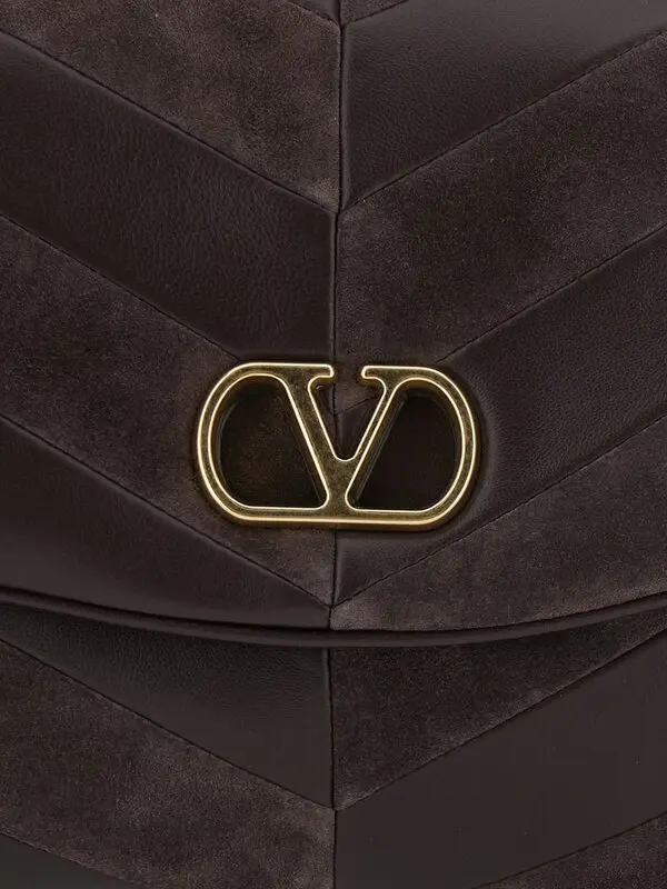 Valentino Garavani Djuna Chevron Nappa Shoulder Bag With Vlogo Signature - Brown