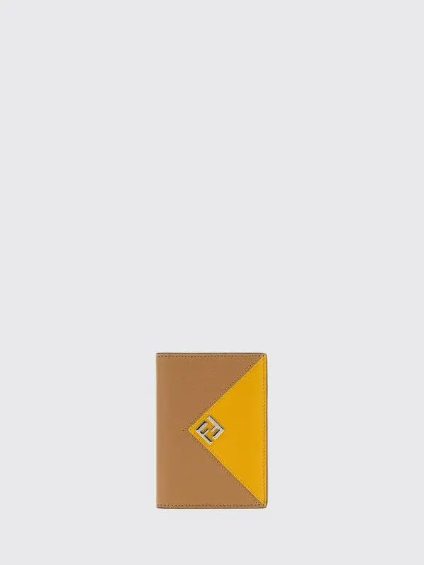 Fendi Lui Bifold Card Holder In Grained Leather With Ff Monogram - Yellow