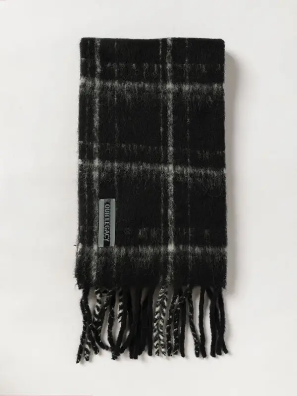 Our Legacy Estate Check Fringed Scarf In An Alpaca And Wool Blend