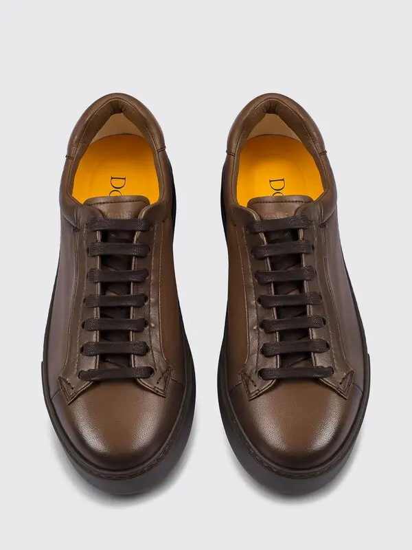DOUCAL'S Smooth Calfskin Leather Lace-up Sneakers - Brown