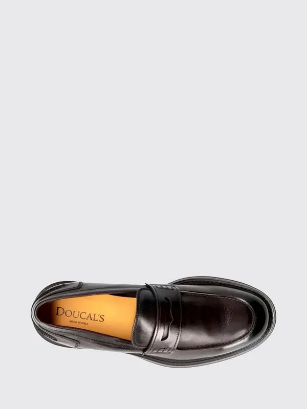 DOUCAL'S Penny Loafers In Smooth Calfskin Leather With Rubber Sole - Dark