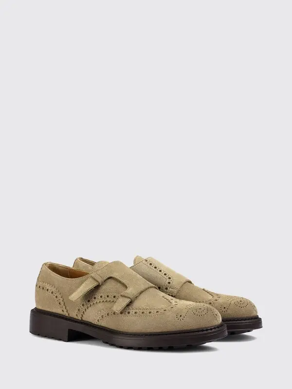 DOUCAL'S Suede Double Monk Strap Shoes With Wingtip Brogue Detailing - Cocoa