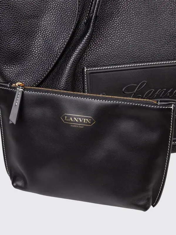LANVIN Embossed Logo Shoulder Bag - Black