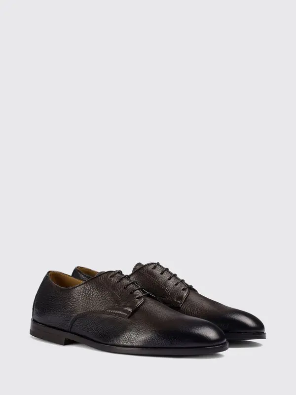 DOUCAL'S Classic Deer Leather Derby Shoes With Leather And Rubber Sole - Dark
