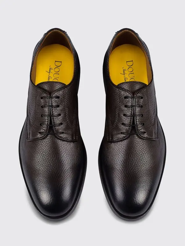 DOUCAL'S Classic Deer Leather Derby Shoes With Leather And Rubber Sole - Dark