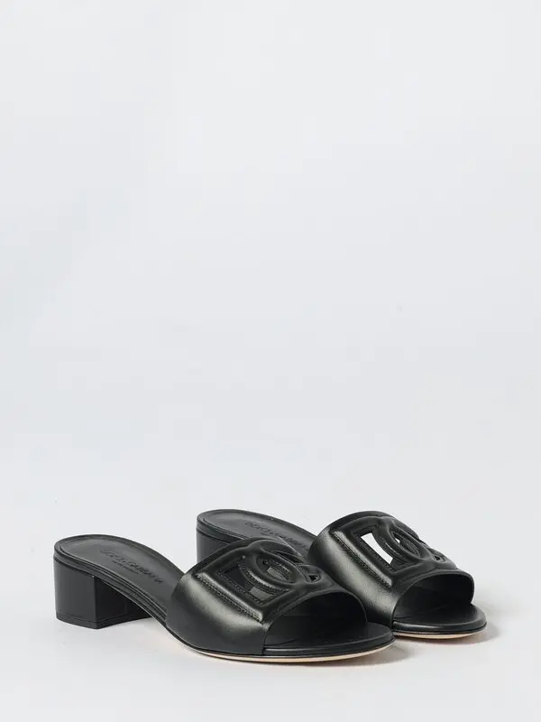 Dolce & Gabbana Calfskin Mules With Cut-out Dg Monogram - Black