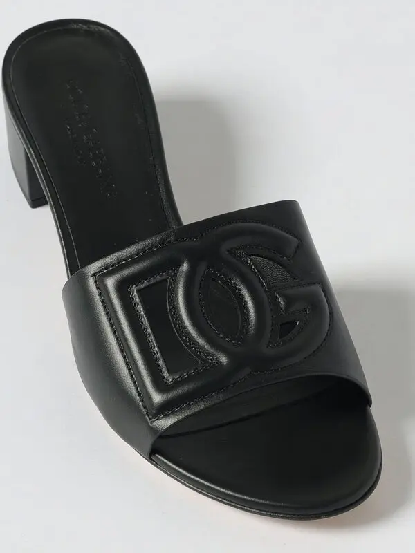 Dolce & Gabbana Calfskin Mules With Cut-out Dg Monogram - Black