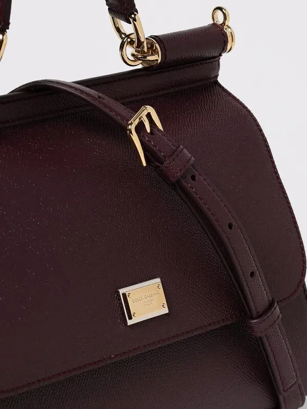 Dolce & Gabbana Sicily Grained Calfskin Leather Handbag With Shoulder Strap - Wine