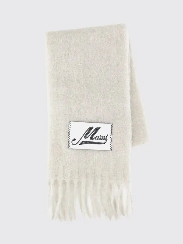 Marni Logo-patch Fringed Alpaca Wool-blend Scarf In A -block Design - Grey