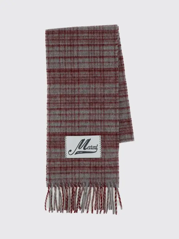 Marni Check-pattern Virgin Wool And Alpaca-blend Scarf With Logo Patch