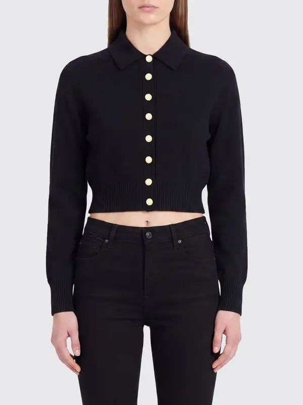 Sportmax Virgin Wool Polo Cardigan With Metallic Buttons - Black