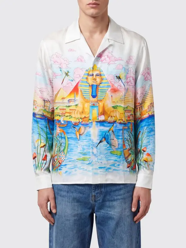 Casablanca Graphic Print Silk Shirt With Cuban Collar