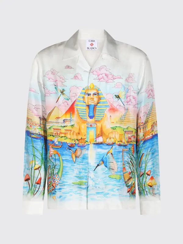 Casablanca Graphic Print Silk Shirt With Cuban Collar