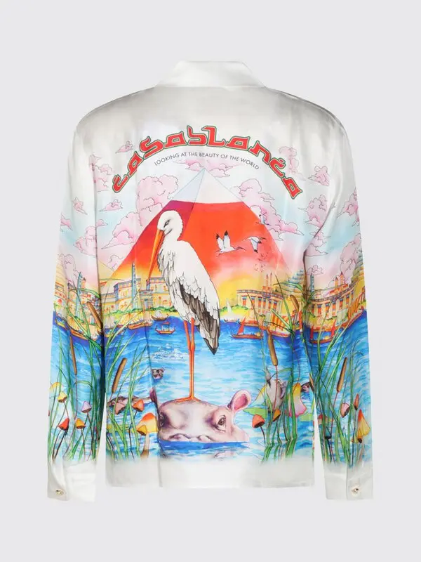 Casablanca Graphic Print Silk Shirt With Cuban Collar