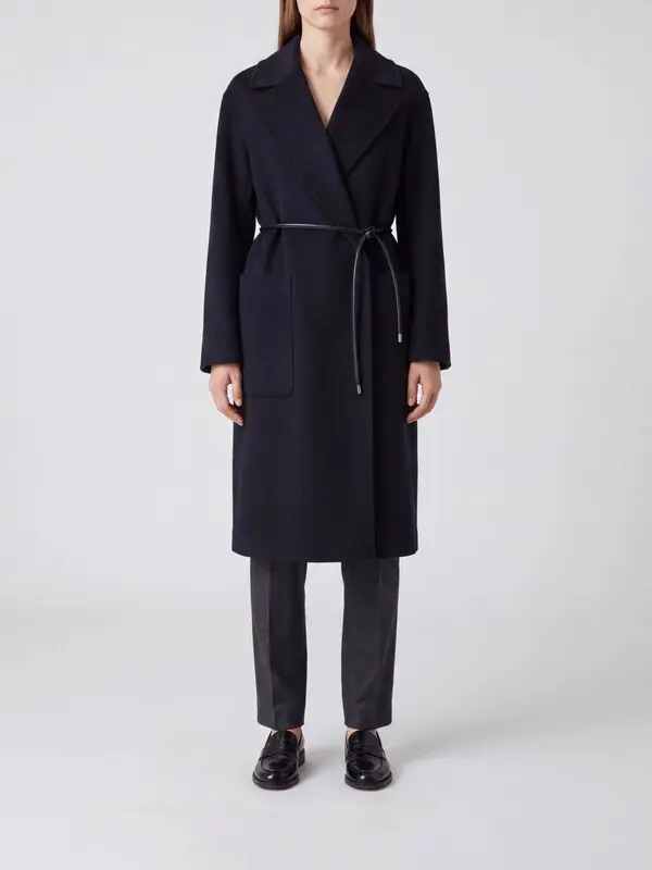 Sportmax Long Virgin Wool Robe Coat With Leather Belt